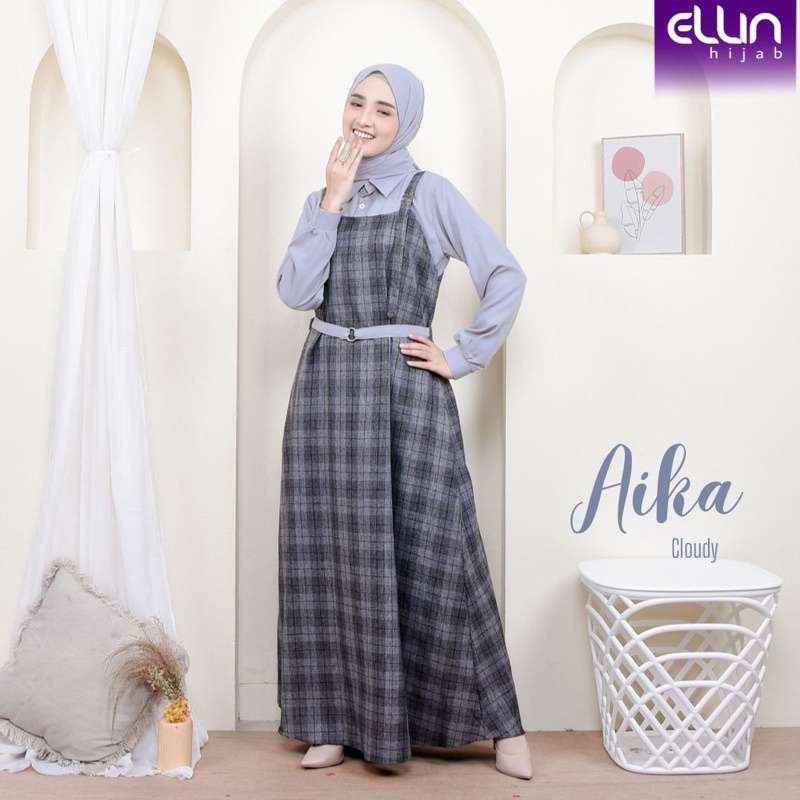 Jual AIKA SET BY ELLIN HIJAB GAMIS KOTAK-KOTAK DRESS OVERALL | Shopee ...