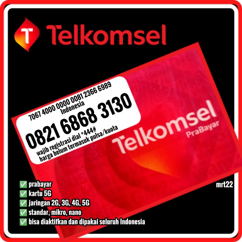 Jual Kartu perdana nomor cantik telkomsel simpati 4G LTE 5G ABAB CDCE 6868 3130 | Shopee Indonesia