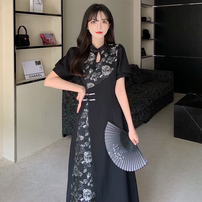 Jual Large women's dress fat sister mm Vintage jacquard improved ...