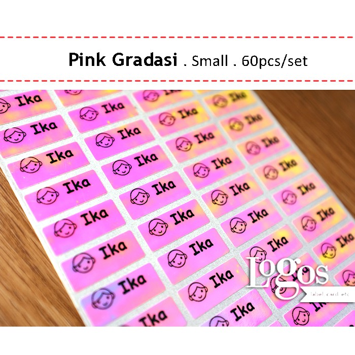 Jual Pink gradasi SMALL Medium dan Large. Sticker label nama waterproof ...