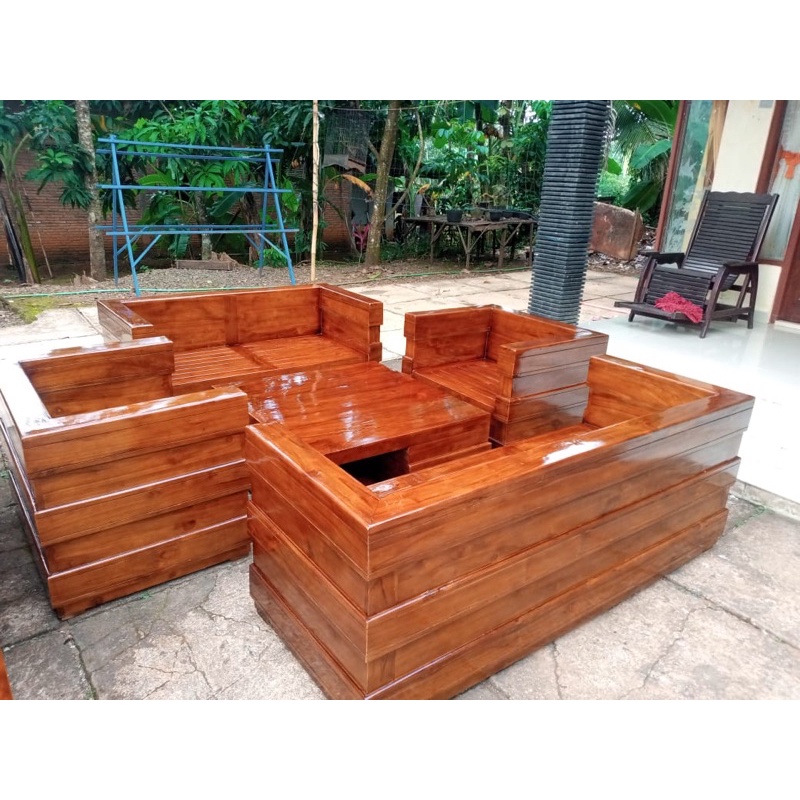 Jual kursi sudut box / kursi tamu box / kursi box kayu jati / kursi ...