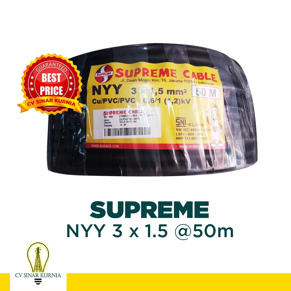 Jual Kabel Listrik NYY 3x1.5 mm 3x1,5 SUPREME| SUPREME Kabel NYY| 50M | Shopee Indonesia