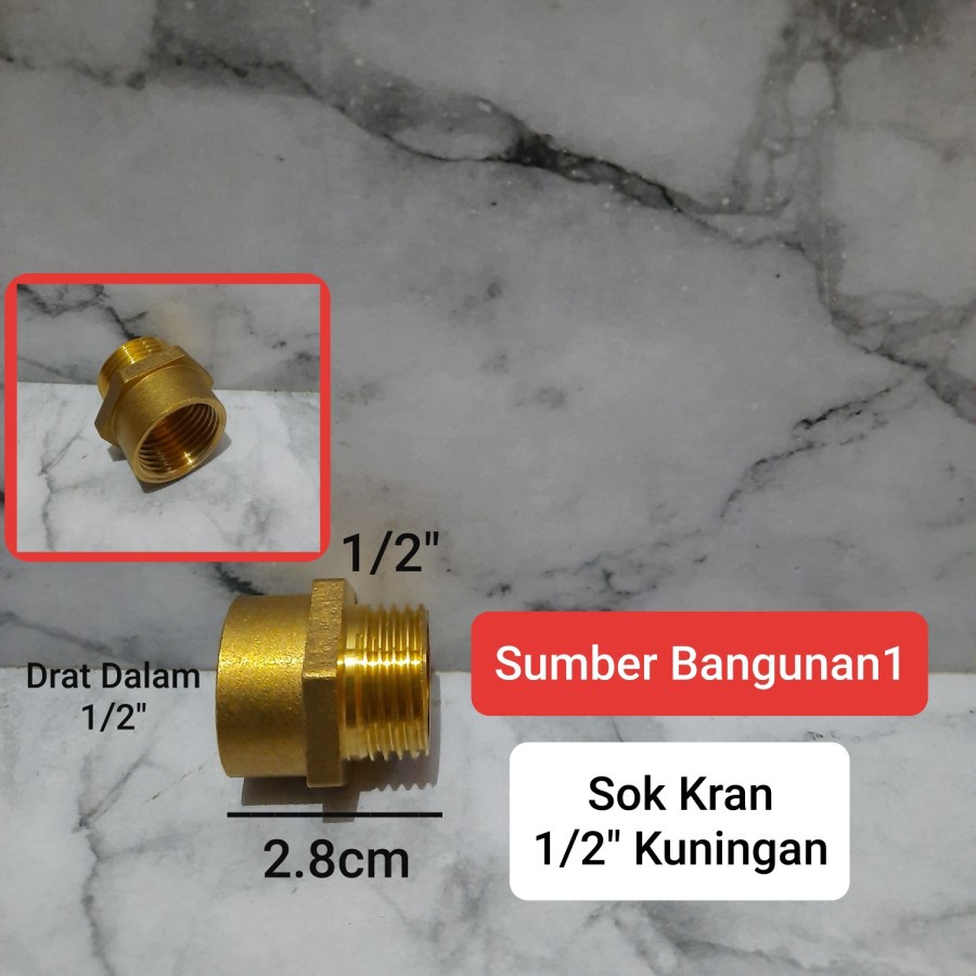 Jual Sok Kran 1/2" Kuningan sambungan sock drat luar dalam keran 1/2 inch | Shopee Indonesia