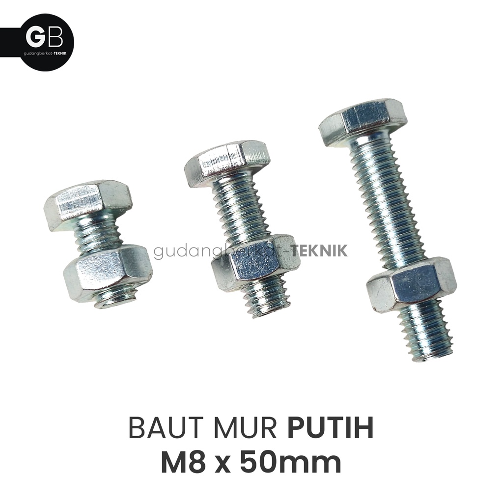Jual Baut Mur Putih M8x50 / BMP 8x50 (50mm) / Baut M8 Putih Kunci 13 | Shopee Indonesia