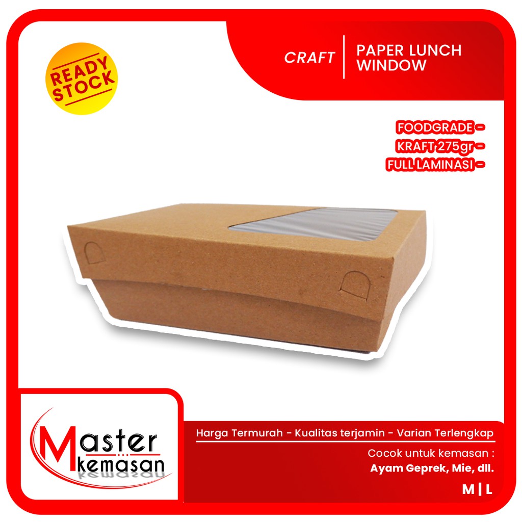 Jual (PER 1 PCS) Lunch Box Paper Kraft Window Kotak Nasi Takeaway Box ...