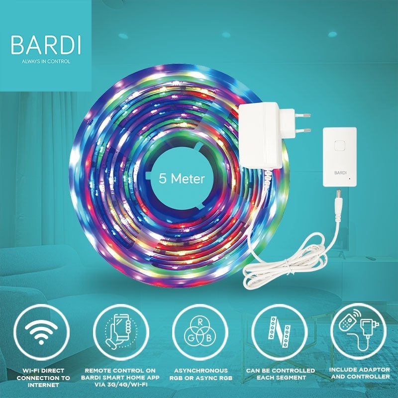 Jual BARDI LED Flowing Strip 5M With Adaptor Lampu Hias RGBWW Wifi ...