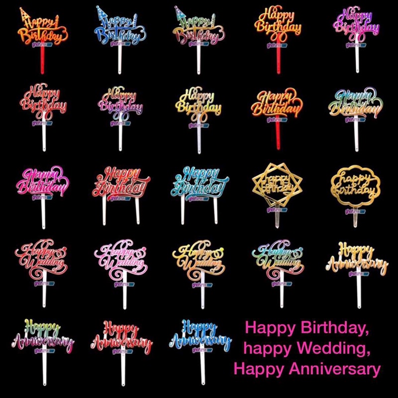 Jual Hiasan Kue Topper Cake akrilik Happy Birthday Happy Anniversary ...