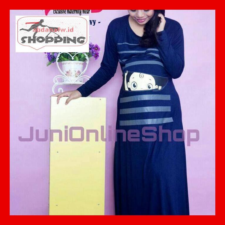 Jual Drr47D Baju Hamil Unik Momoty Maxi Dress Baby Peeking 1 Navy Biru ...