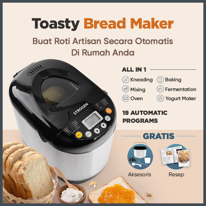 Jual STROGEN Toasty Bread Maker Machine 19 Program, Mesin Roti Otomatis ...