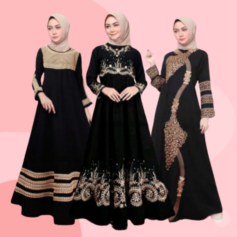 Jual DRESS SYARI HITAM GAMIS WANITA DEWASA IBU MUSLIMAH ELEGAN MODEL ...
