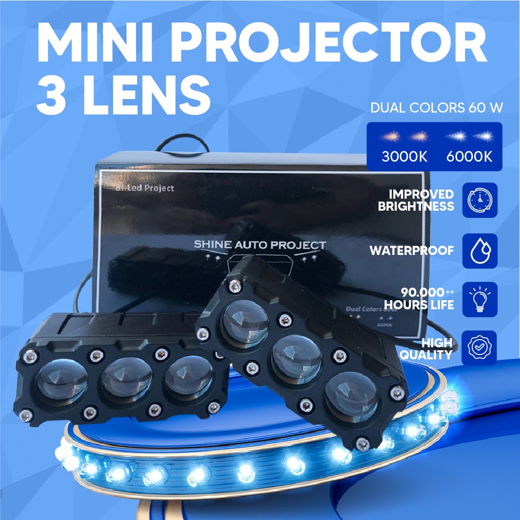 Jual Lampu Mini Projie Led Lampu tembak Laser Foglamp 3 Lens Mini ...