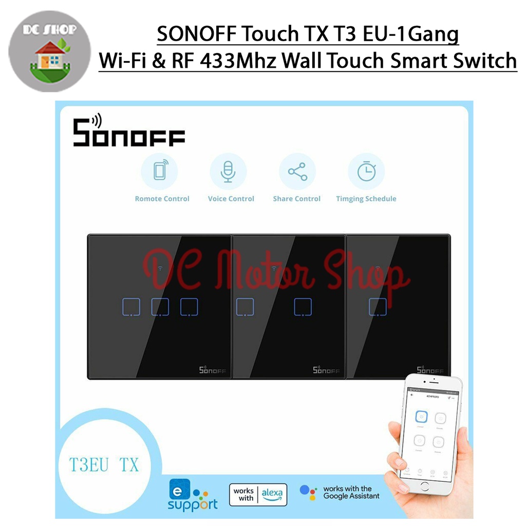 Jual SONOFF Touch TX T3 EU-1Gang Wi-Fi & RF 433Mhz Wall Touch Smart ...