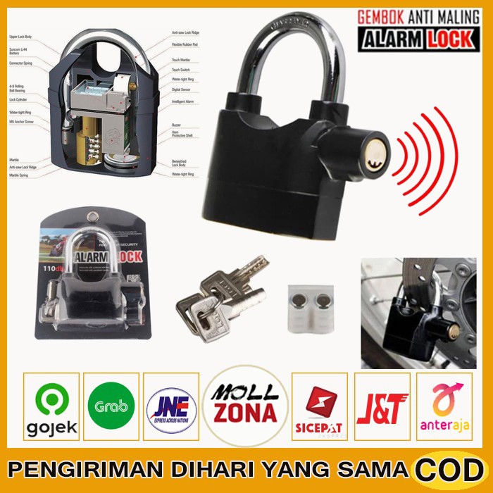 Jual GEMBOK ALARM KUNCI PAGAR ANTI MALING RING PENDEK GEMBOK PENGAMAN ...