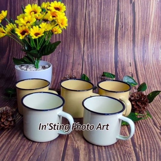 Jual Mug Enamel Polos Jadul Gelas Kaleng Non Coating Diameter 7 Cm ...