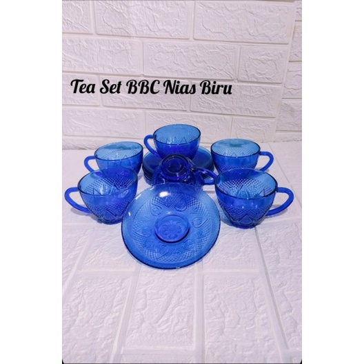 Jual Tea Set BBC Nias Biru 6 gelas + 6 piring | Shopee Indonesia