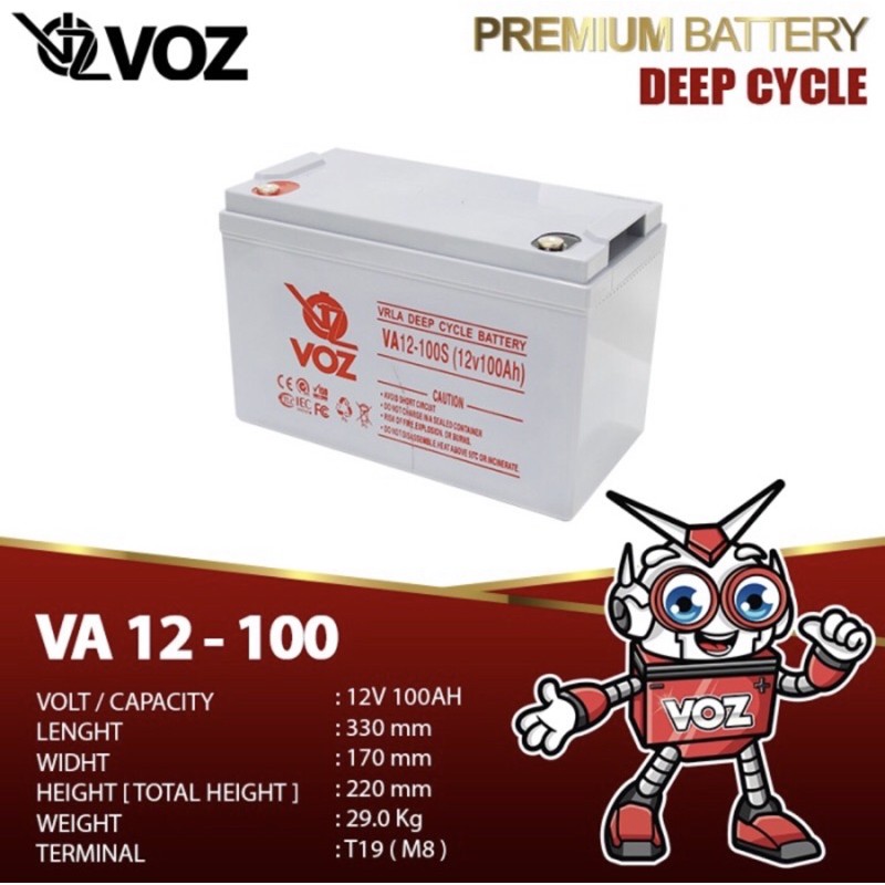 Jual VOZ Battery VA 12-100 (12V 100AH) Deep Cycle | Shopee Indonesia