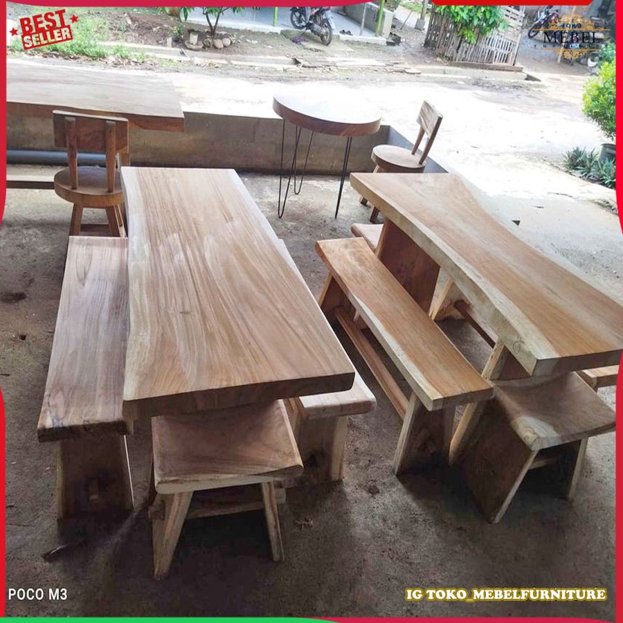 Jual Bangku Meja Makan Kayu Trembesi Minimalis Blok Mentahan | Shopee ...