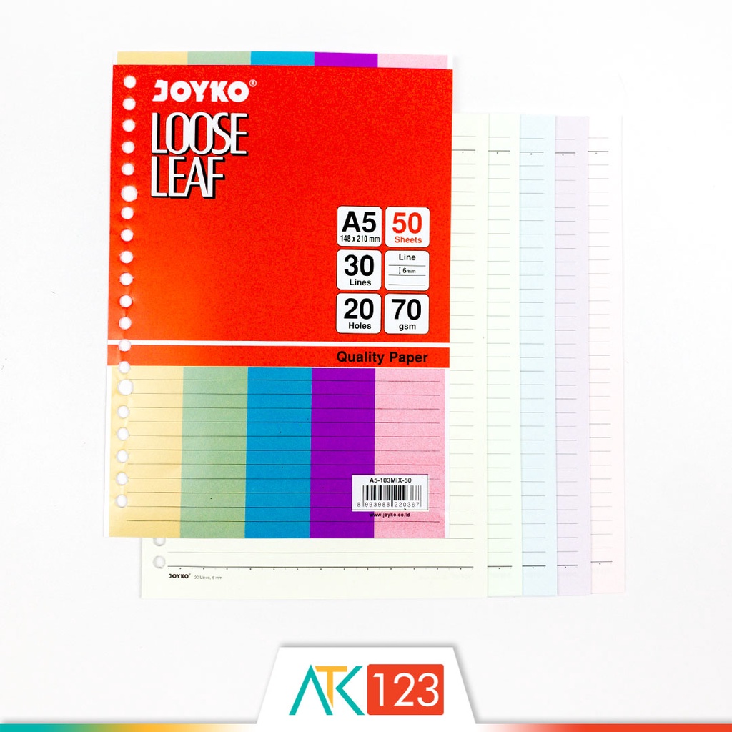 Jual Isi / Refill Kertas Binder / Loose Leaf Warna / Color A5 , 20 Holes isi 50 Lembar Joyko ...