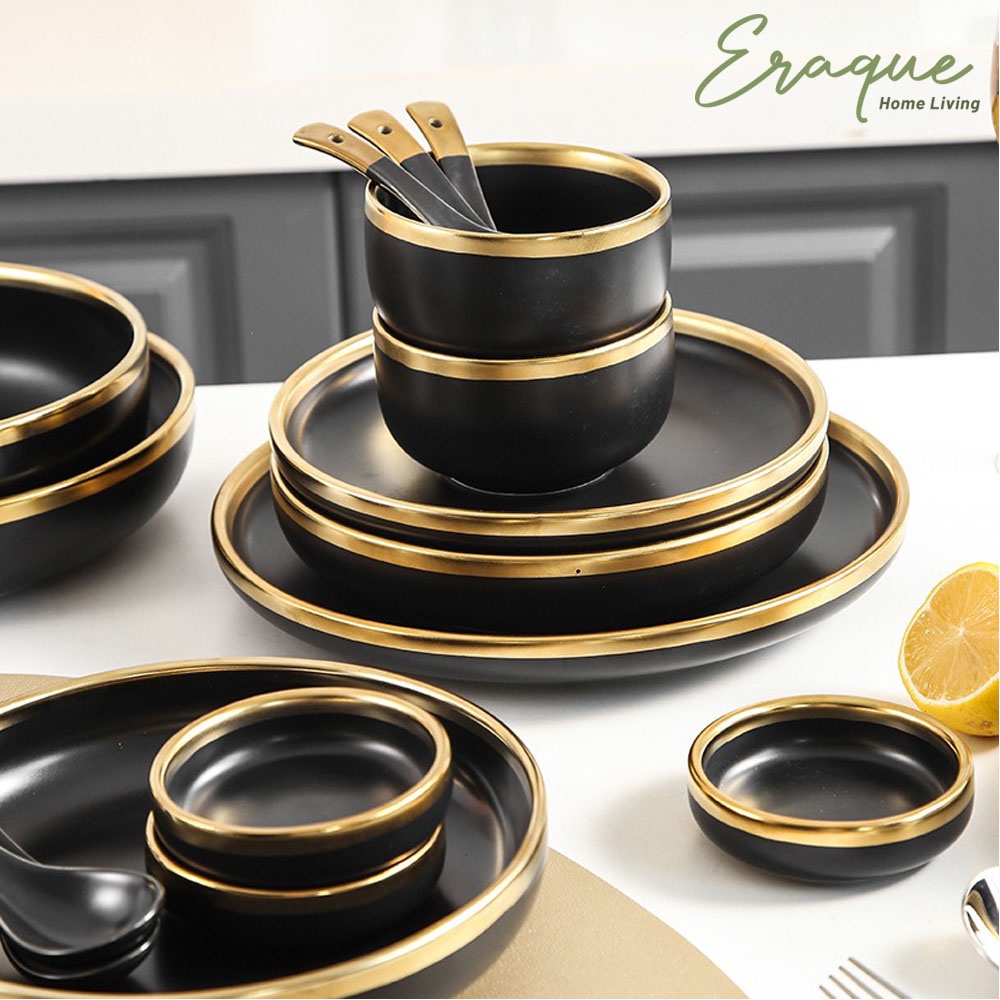 Jual Black Gold Dining Set 18 Pcs / Set Piring Mangkok Makan Keramik ...