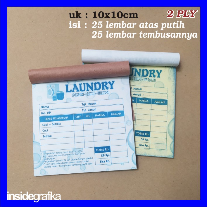 Jual Nota Laundry Rangkap 2 Ply Kecil Kwitansi Laundri Kuitansi Loundry ...
