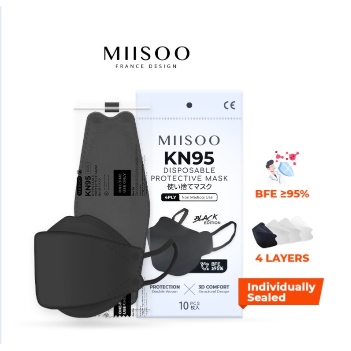 Jual MIISOO EVO Black 10 pcs 3D Mask Earloop Masker 4 ply KN95 | Shopee ...