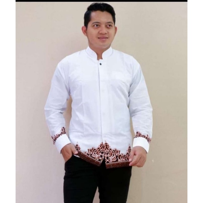 Jual TUMPAL PUTIH KEMEJA PRIA DEWASA KEMEJA BATIK MOTIF TUMPAL PUTIH ...
