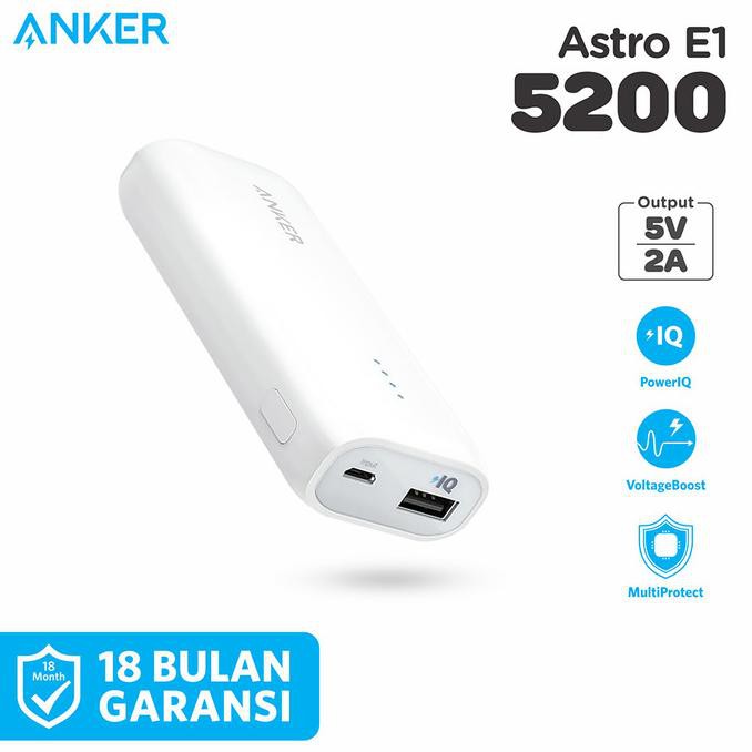Jual promo!!| Powerbank Anker Powercore Astro E1 5200 mAh Black - A1211 - Putih |Portable Power ...