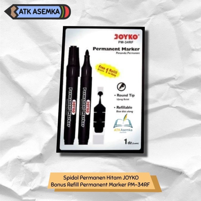 Jual Spidol Permanen Hitam JOYKO Bonus Refill Permanent Marker PM-34RF ...