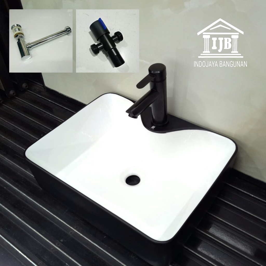 Jual Wastafel Keramik Hitam Putih / Black and White | Shopee Indonesia