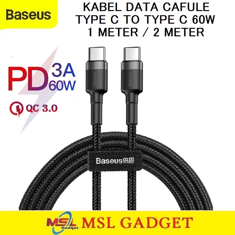 Jual Baseus Kabel Data Type C to C 3A 60W QC3.0 PD Super Fast Charging ...