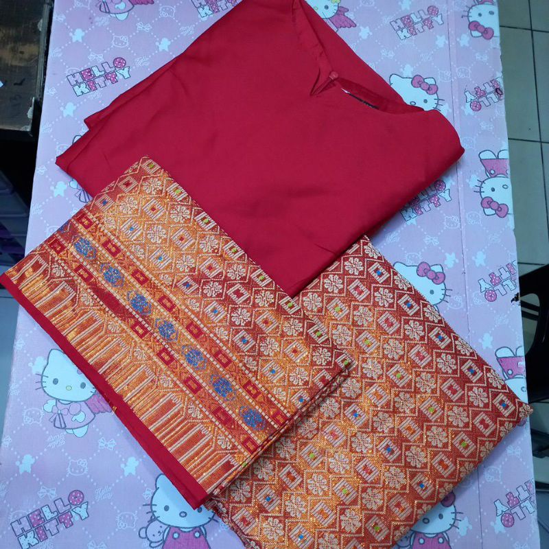 Jual SET BAJU KURUNG ROK SONGKET DAN SELENDANG / BAJU KURUNG MELAYU KAIN SONGKET | Shopee Indonesia