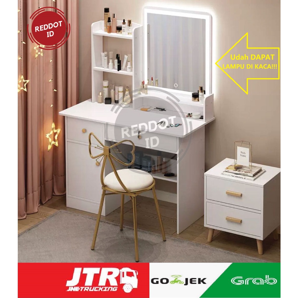 Jual Meja Rias Kaca Sliding Putih Minimalis Plus Kursi | Shopee Indonesia