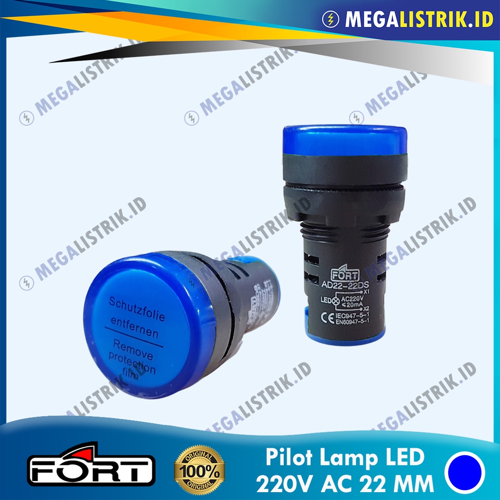Jual FORT PILOT LAMP LED 22MM 220V AC BIRU / LAMPU KONTROL PANEL LED 22 ...