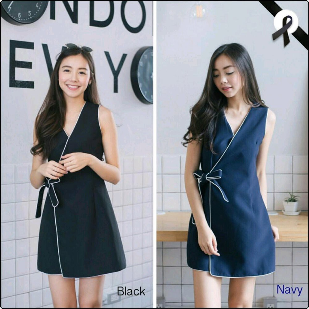 Jual OTD DNCMS SEXY MINI DRESS BLACK NAVY RIBBON CHELSEA BAJU TERUSAN WANITA MODIS MURAH MEWAH ...