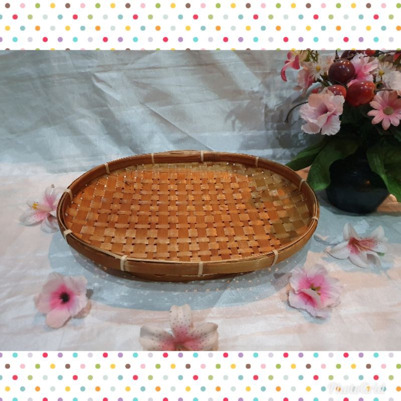 Jual K15XL - Keranjang anyaman bambu piring oval XL 31x23x5 cm alas ...