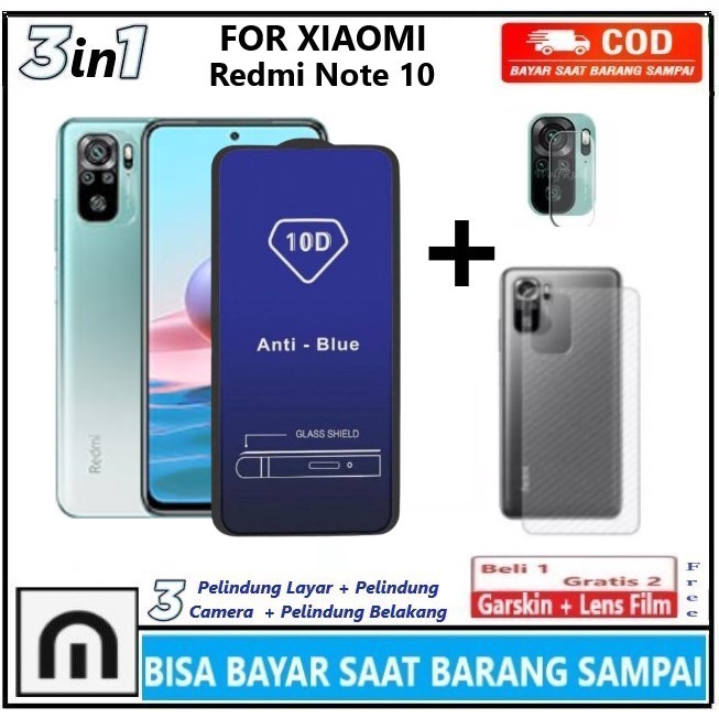 Jual Promo Paket 3in1 Tempered Glass Anti Blue Light Xiaomi Redmi Note 10 10s Full Cover Anti ...
