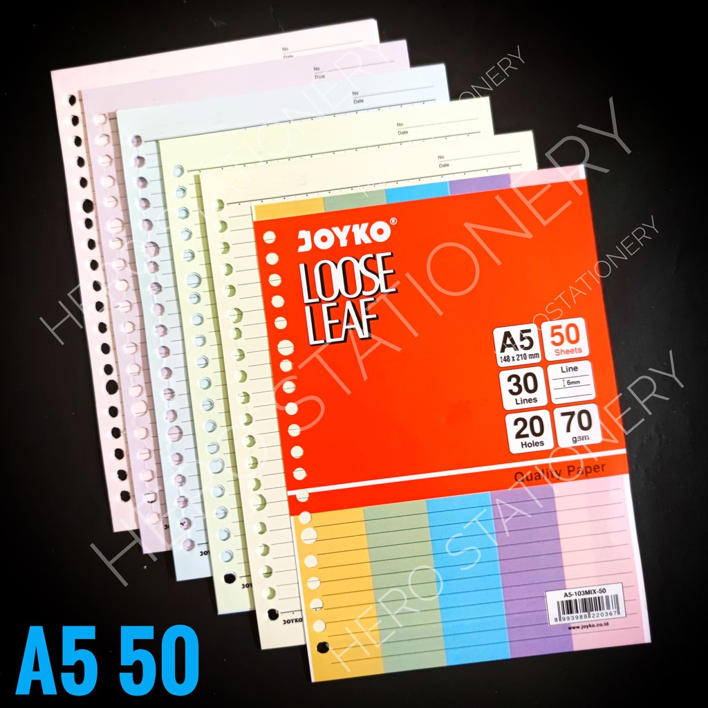 Jual Kertas isi file loose leaf colour mix warna joyko A5 50 lembar | Shopee Indonesia