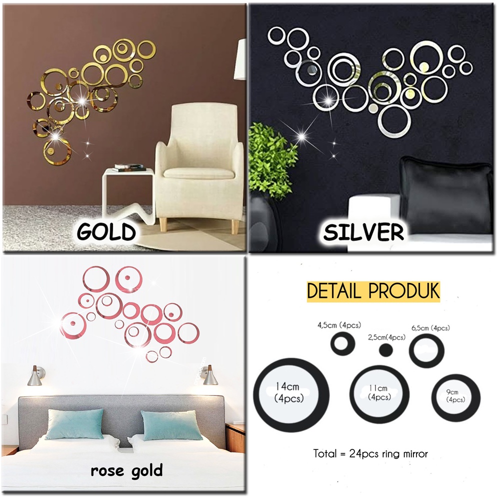 Jual METH 24 PCS RING BUBBLE MIRROR STICKER ACRYLIC RINGS KACA CERMIN ...