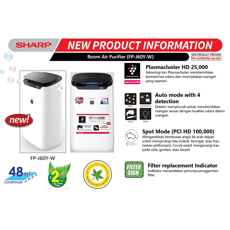 Jual Air Purifier Sharp FP-J60Y-W FP J60 Y W Penjernih Udara Penyaring ...