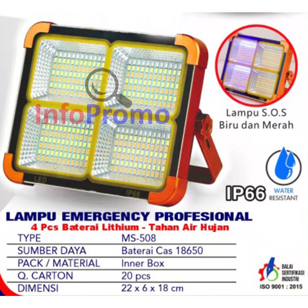 Jual Lampu Emergency Professional Mitsuyama MS-508 IP66 50 Watt Power Bank Solar Cel Original ...