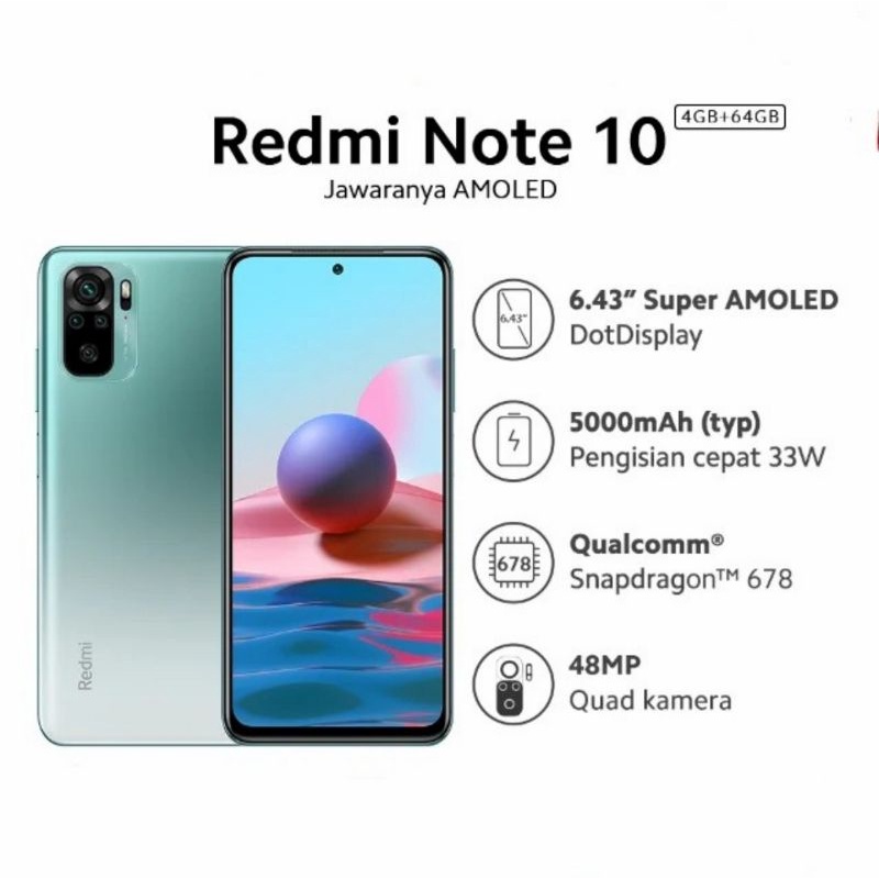 Jual Xiaomi Redmi Note 10 4/64GB Amoled 6'43 FHD Garansi Resmi | Shopee ...