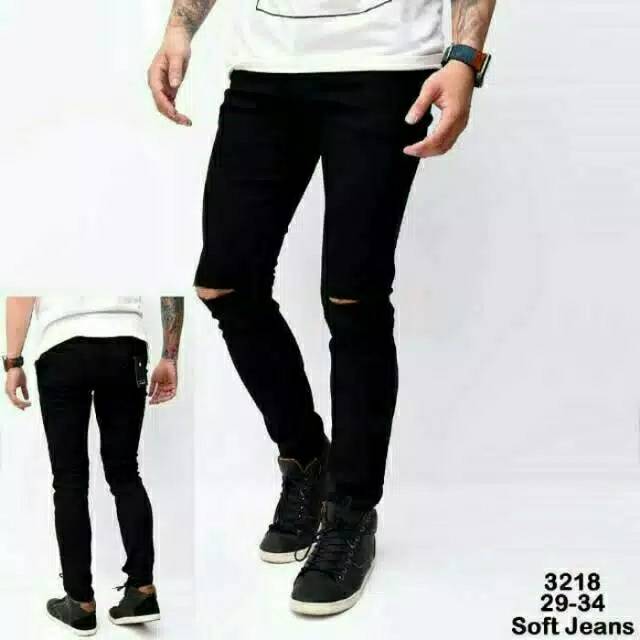 Jual Celana jeans Ripped skiny. Celana jeans hitam robek | Shopee Indonesia