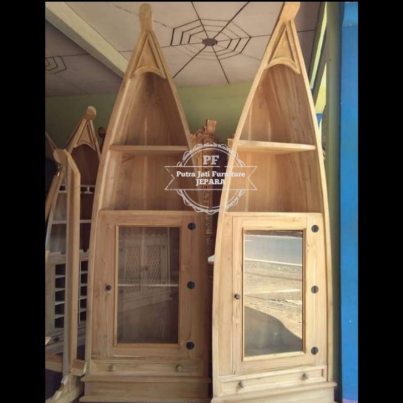 Jual Rak hias model perahu/kapal - Bufet lemari pajangan unik kayu jati ...