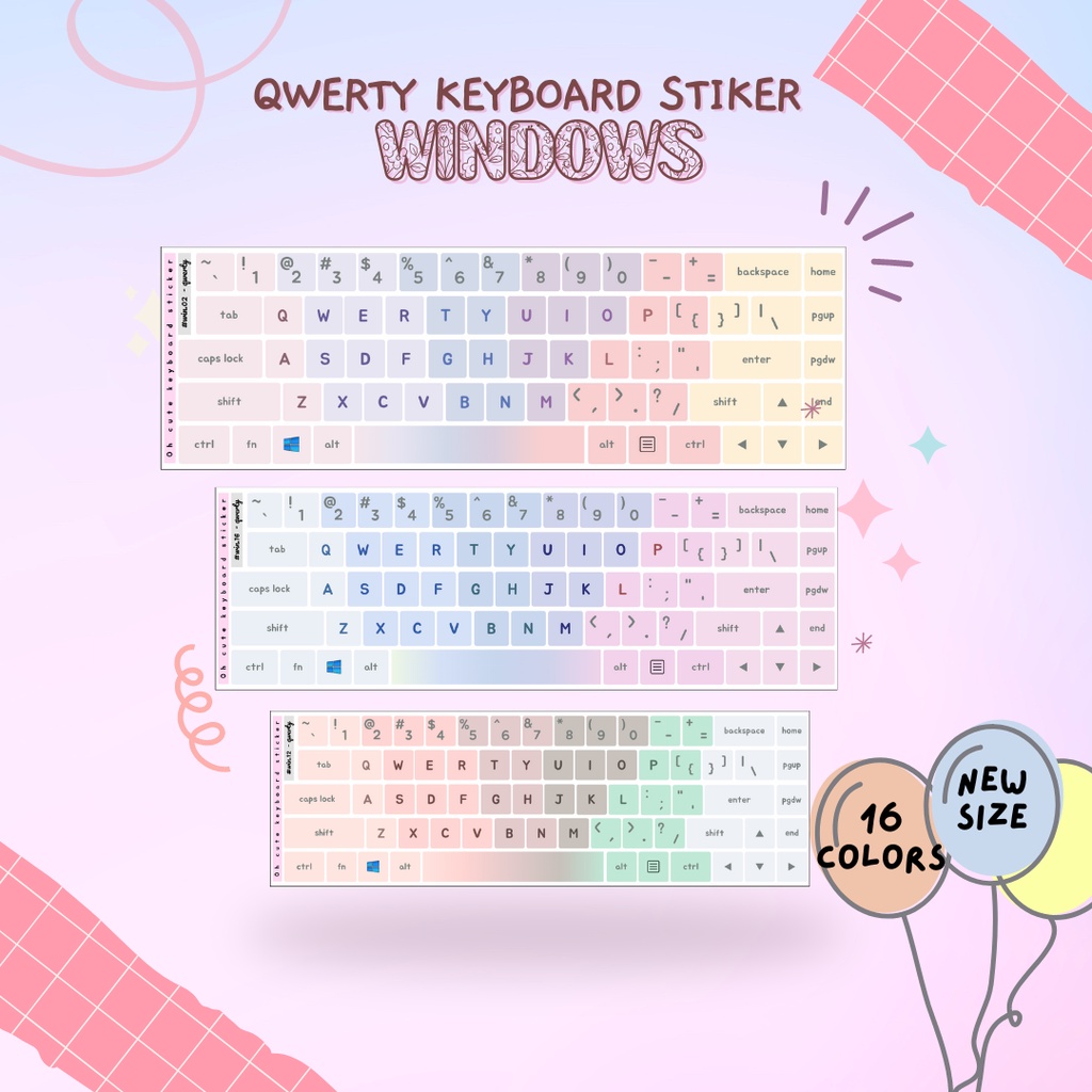 Jual Qwerty Keyboard Sticker for Windows Aesthetic Palette Color Vinyl ...