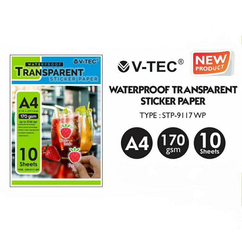 Jual Kertas Stiker Transparan Waterproof Sticker Paper A4 170 Gsm V-TEC ...