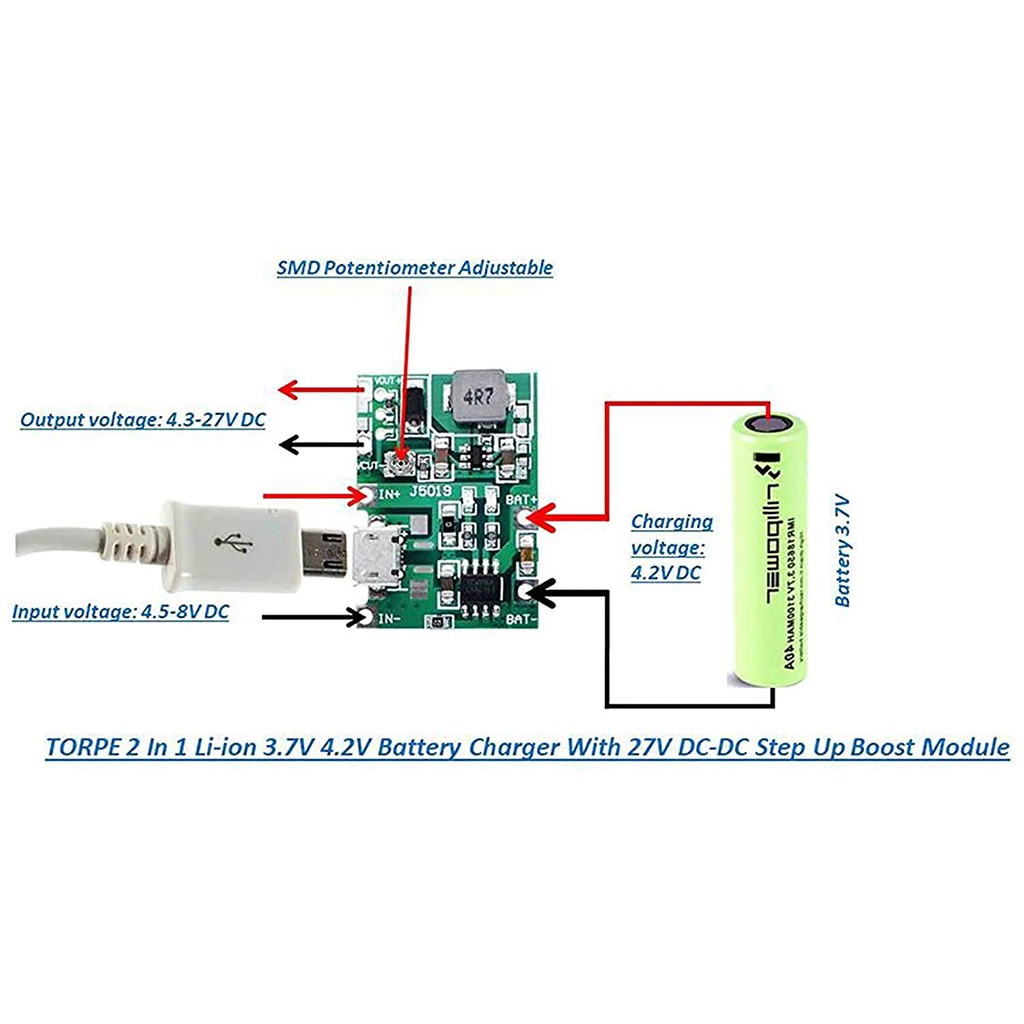 Jual TP4056 Charger + Step Up 2A Lithium Li-ion 18650 3.7V 4.2V Li-po ...