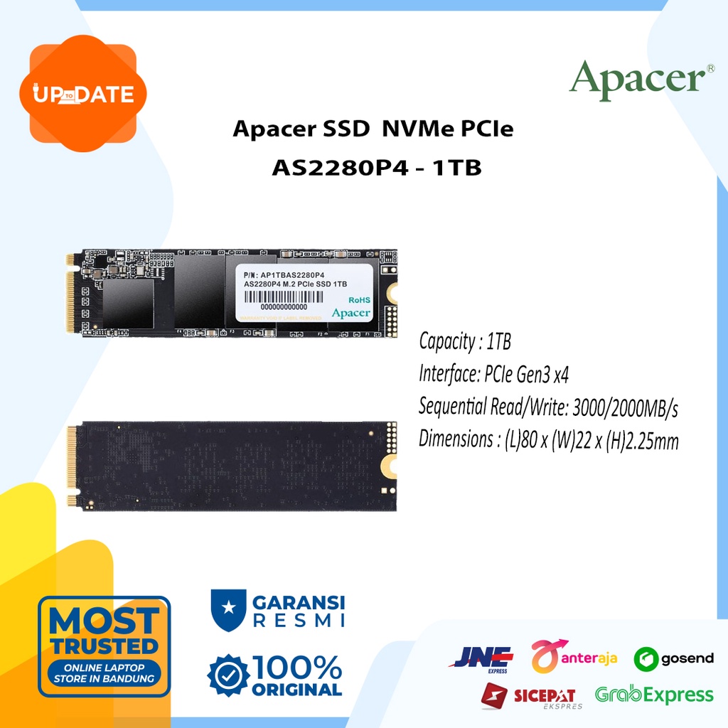 Jual Apacer SSD M.2 NVMe PCIe Gen 3x4 AS2280P4 1TB | Shopee Indonesia