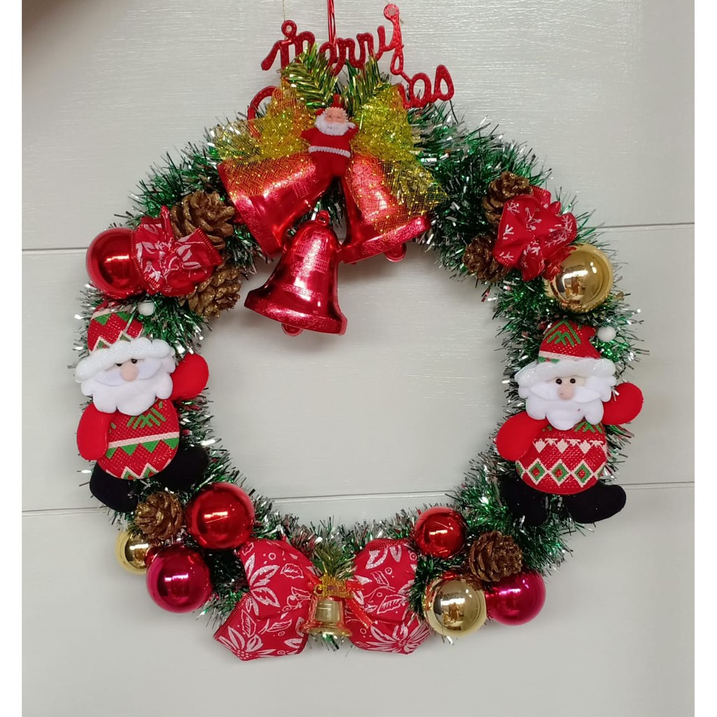 Jual Dekorasi Hiasan Natal Pintu Wreath Ring Bulat dengan Lonceng ...