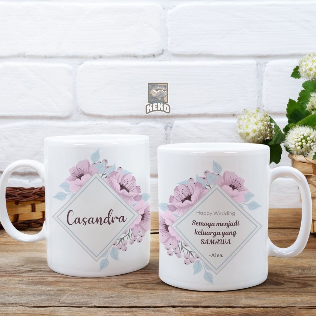 Jual Mug Custom Nama Tema Frame dan Bunga Pink Purple | Shopee Indonesia