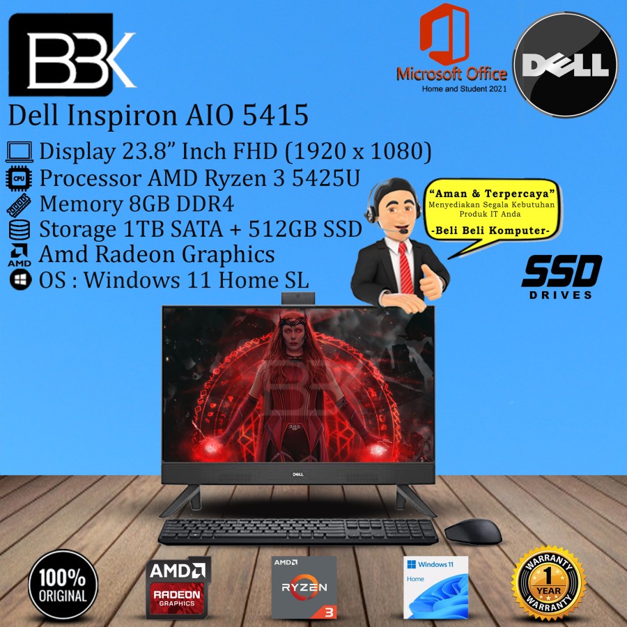 Jual DELL Inspiron AIO 5415 Ryzen 3 5425U 8GB 1TB SATA + 512GB SSD ...
